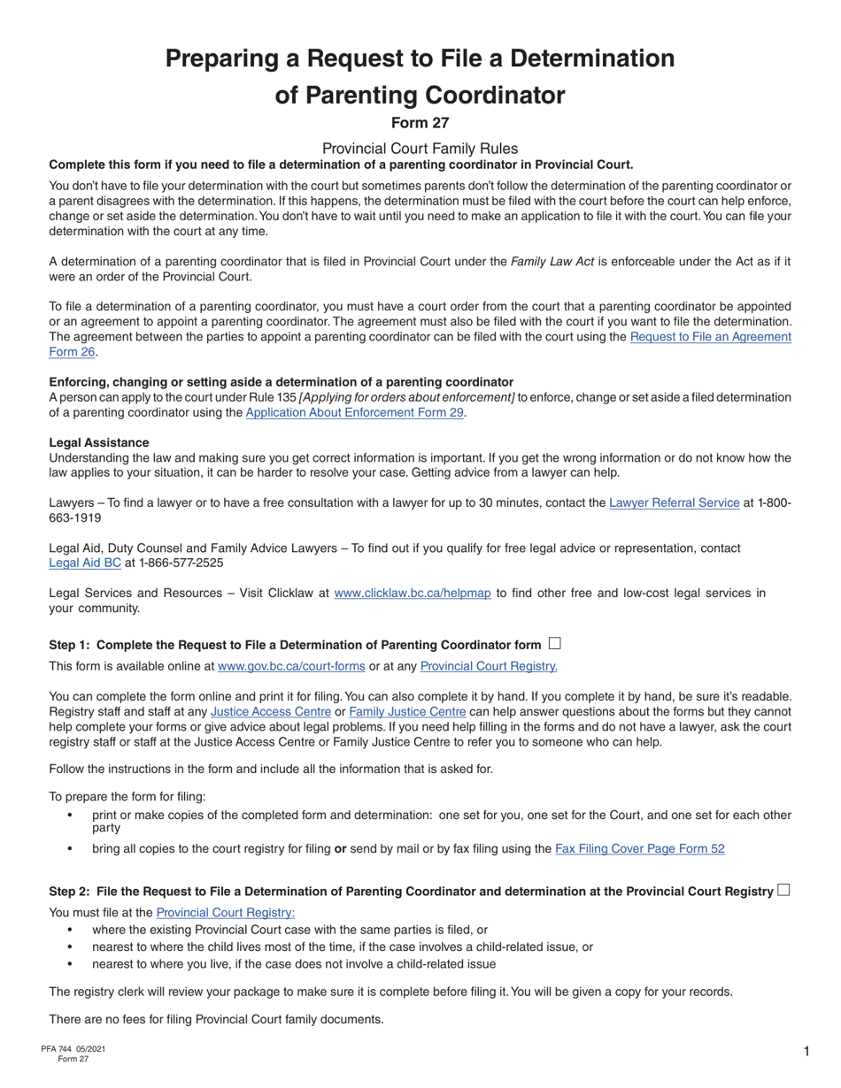 Form 27 (PFA744) - Fill Out, Sign Online and Download Fillable PDF ...