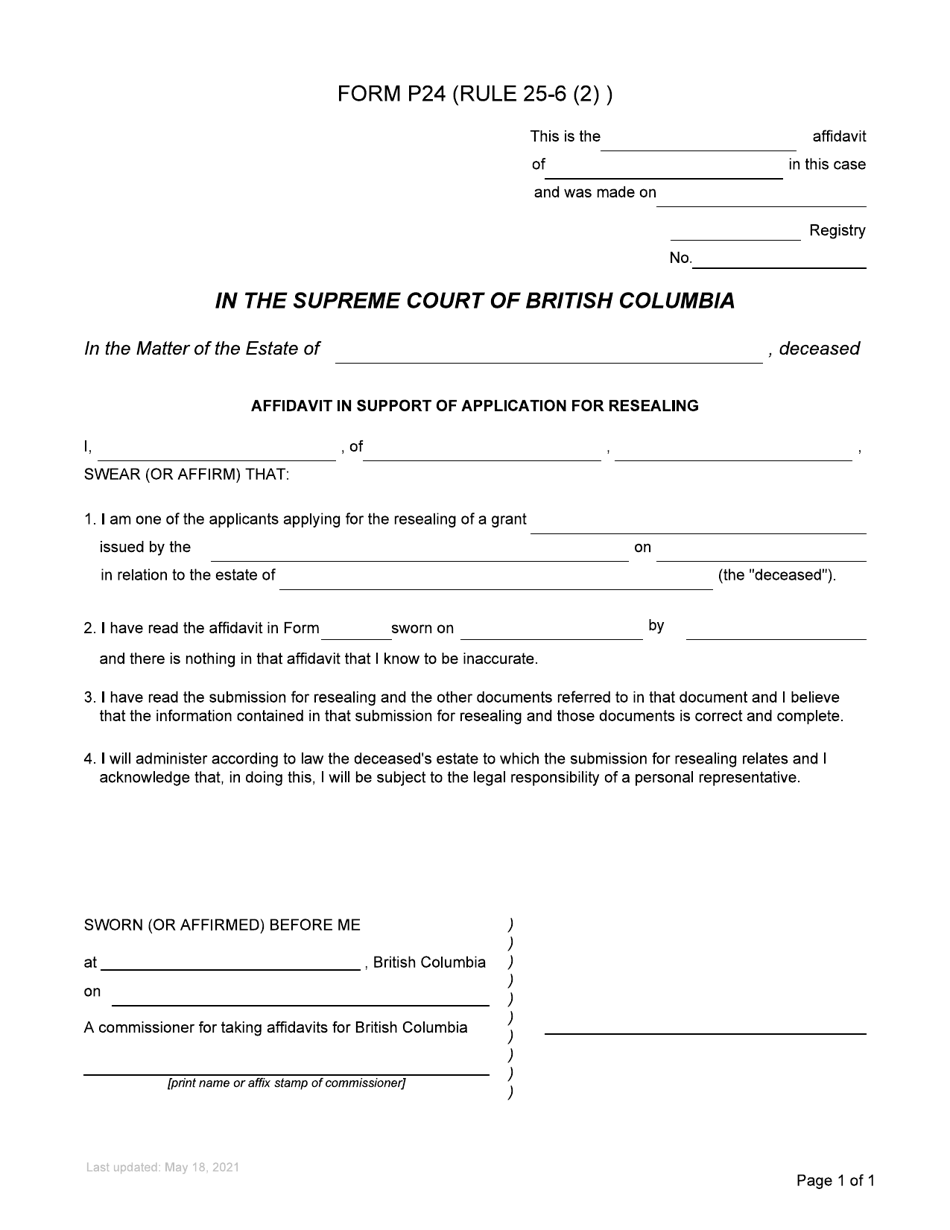 Form P24 Download Fillable PDF or Fill Online Affidavit in Support of ...