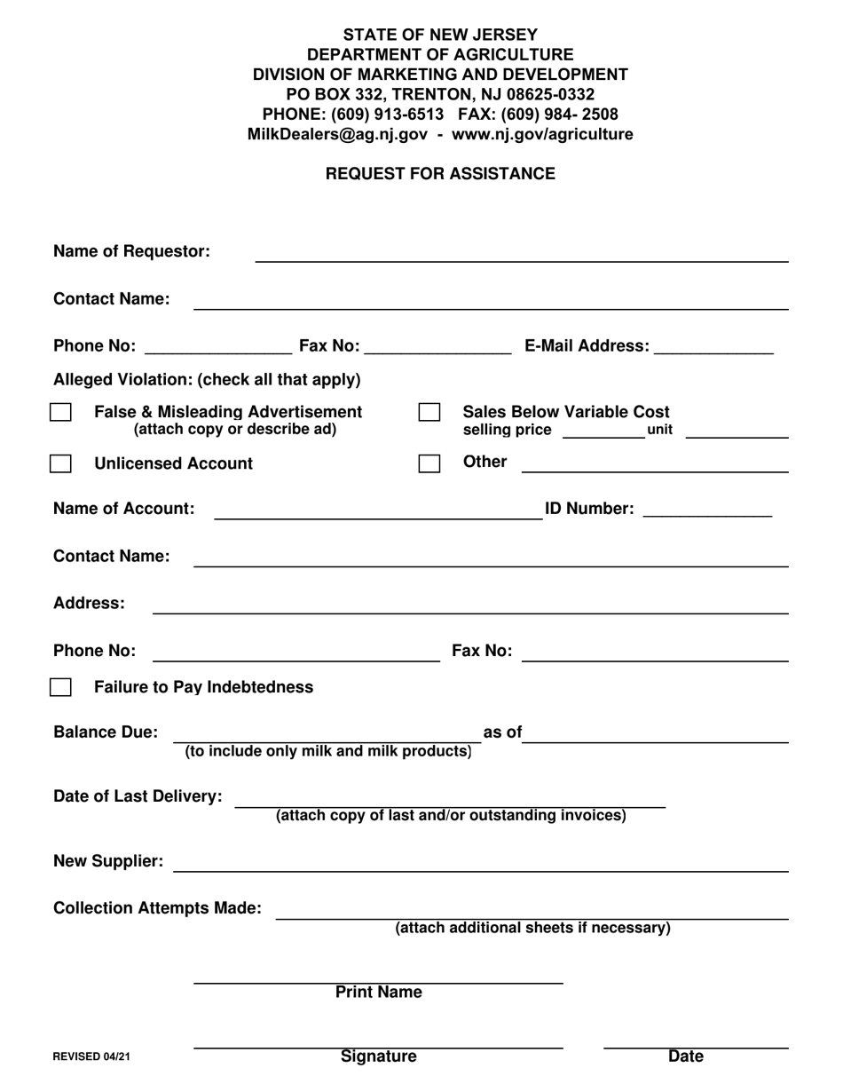 New Jersey Request for Assistance Download Fillable PDF | Templateroller