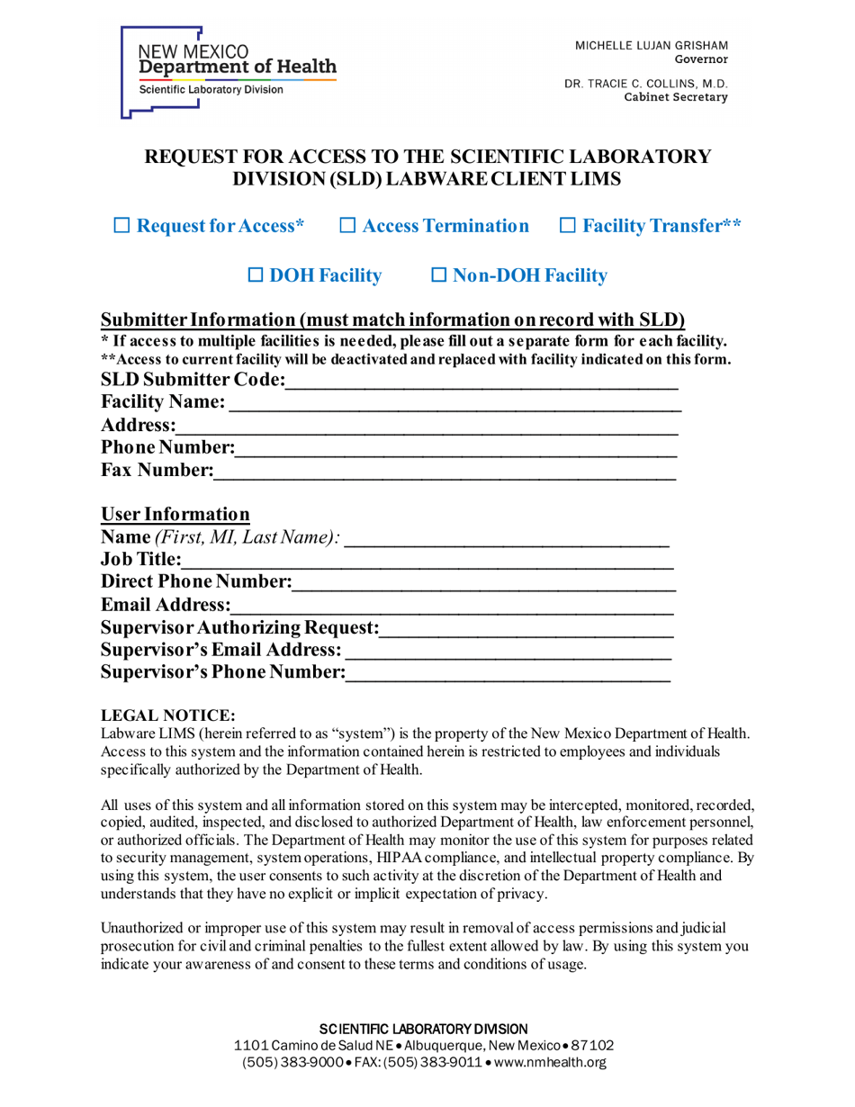 New Mexico Request for Access to the Scientific Laboratory Division ...