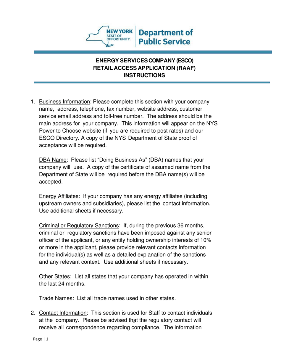 Download Instructions for Energy Services Company (Esco) Retail Access ...