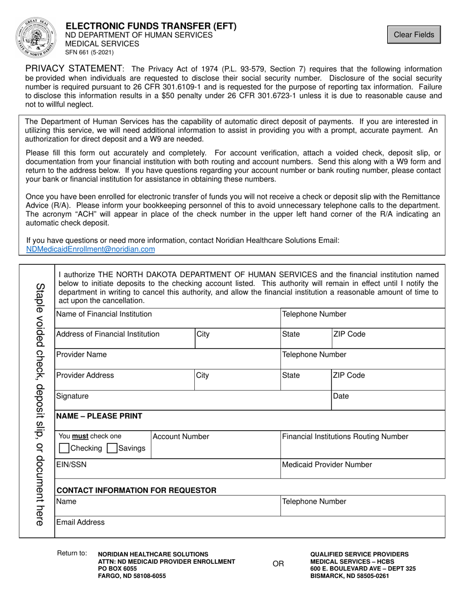 Form SFN661 Download Fillable PDF or Fill Online Electronic Funds ...
