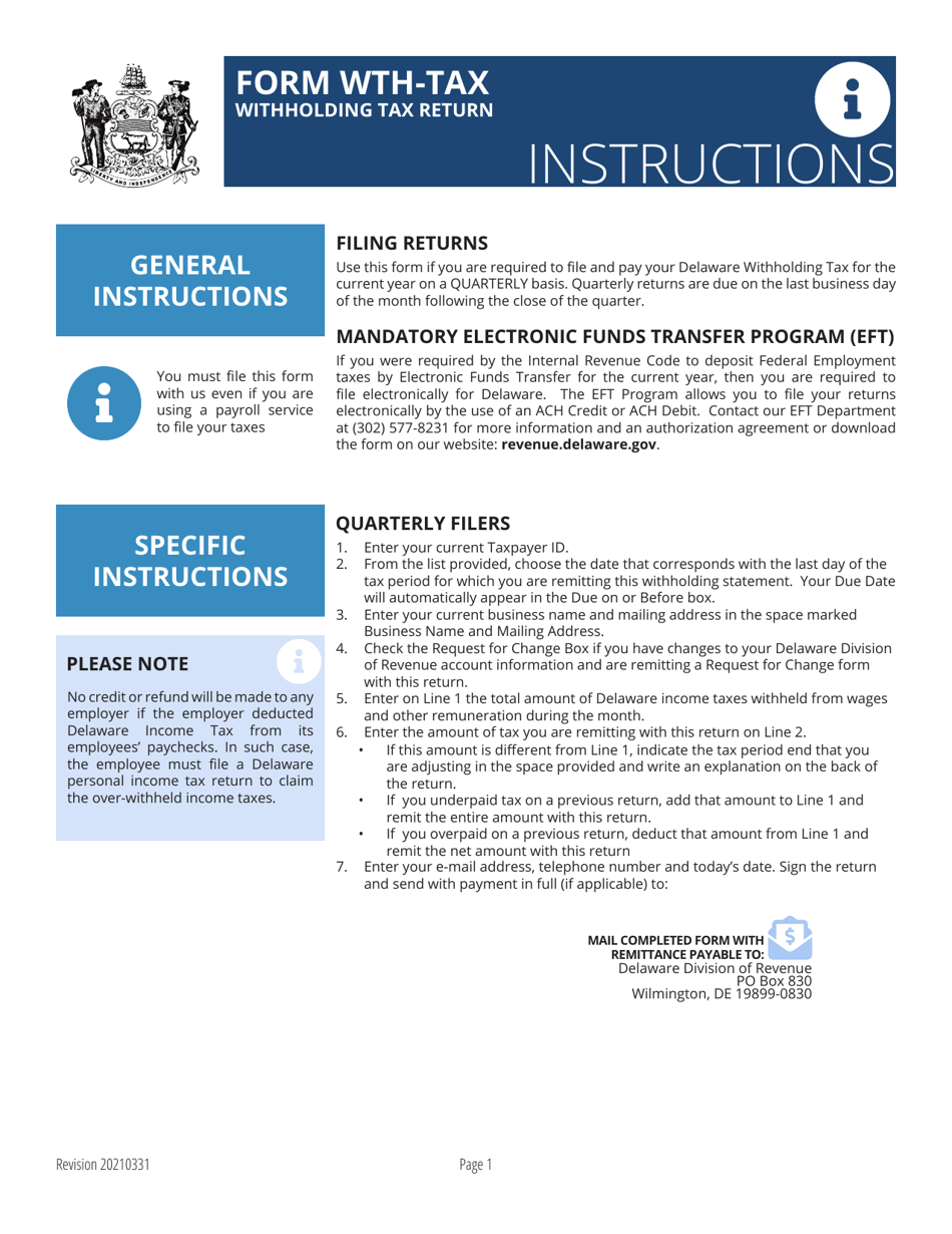 Download Instructions for Form WTH-TAX Withholding Tax Return PDF ...