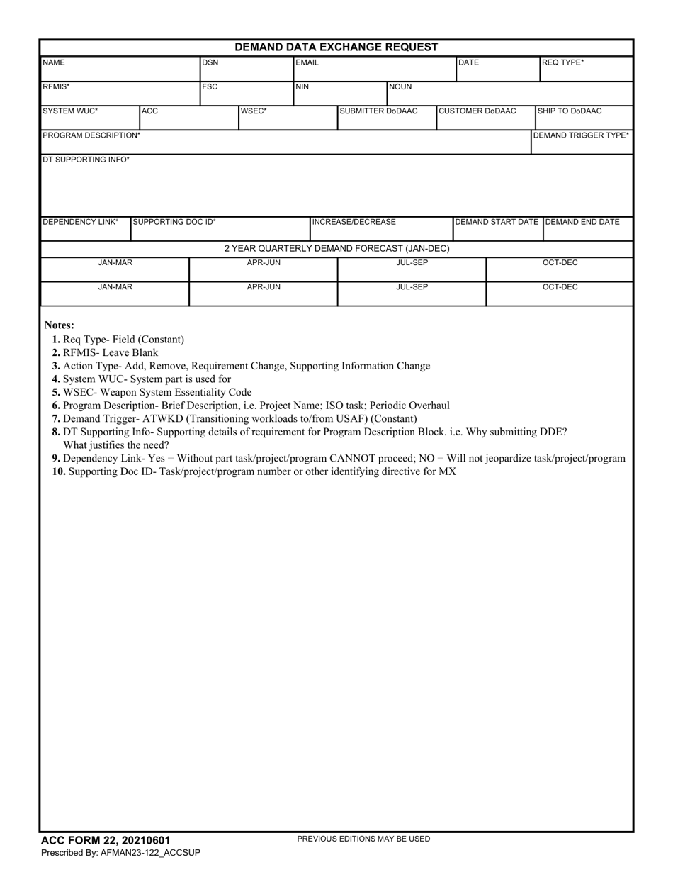 ACC Form 22 Download Fillable PDF or Fill Online Demand Data Exchange ...