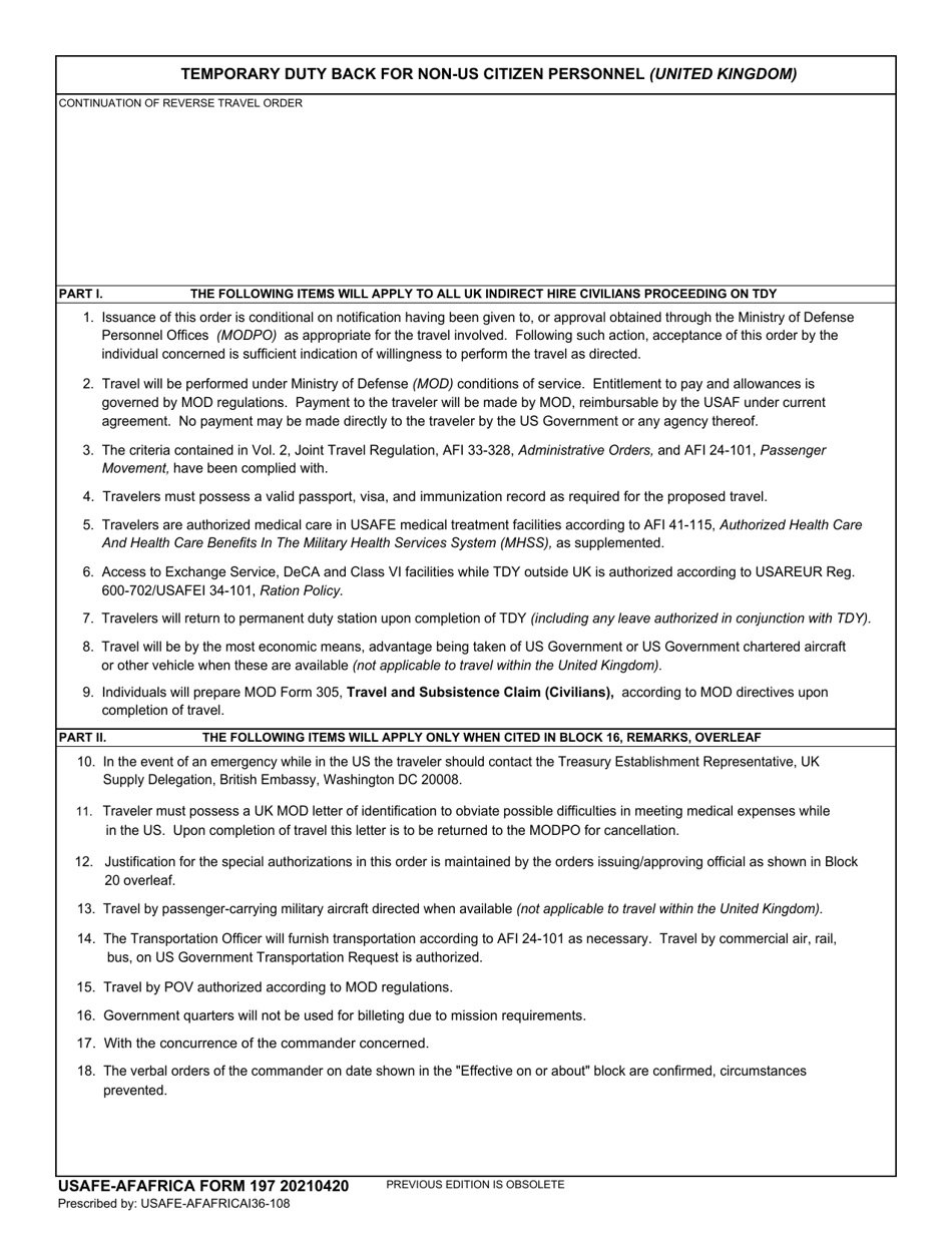 USAFE-AFAFRICA Form 197 - Fill Out, Sign Online and Download Fillable ...