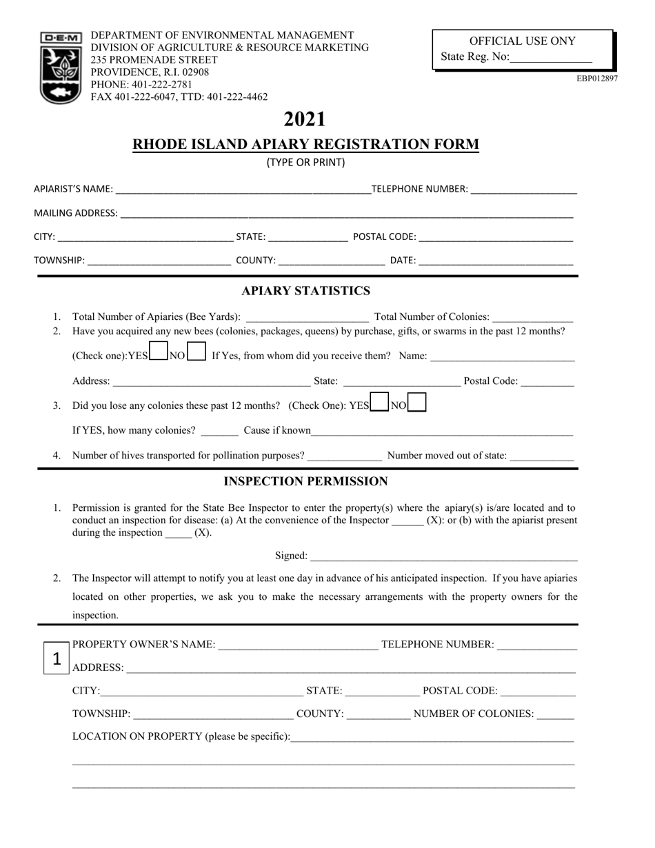 2021 Rhode Island Rhode Island Apiary Registration Form Download ...