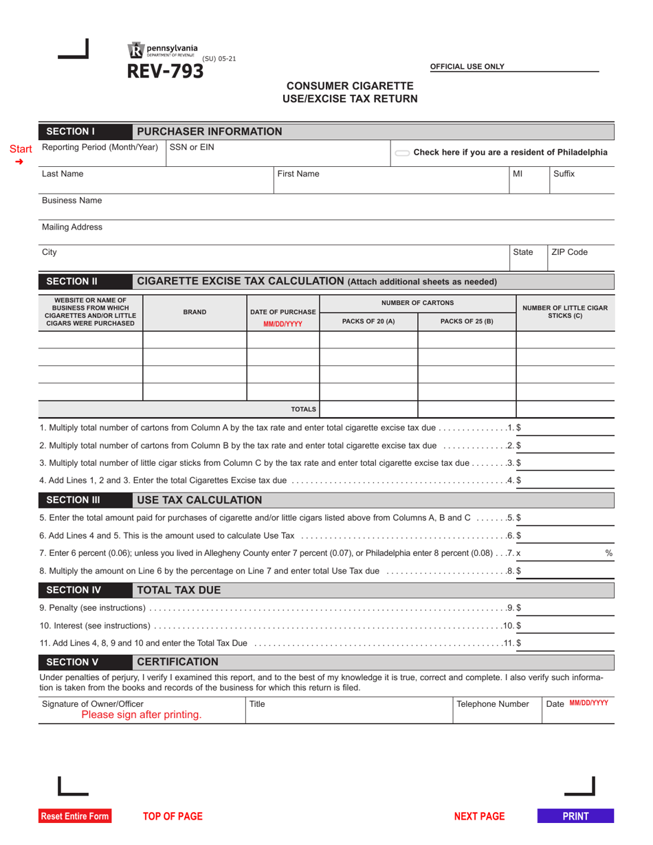 Form REV-793 Download Fillable PDF or Fill Online Consumer Cigarette ...