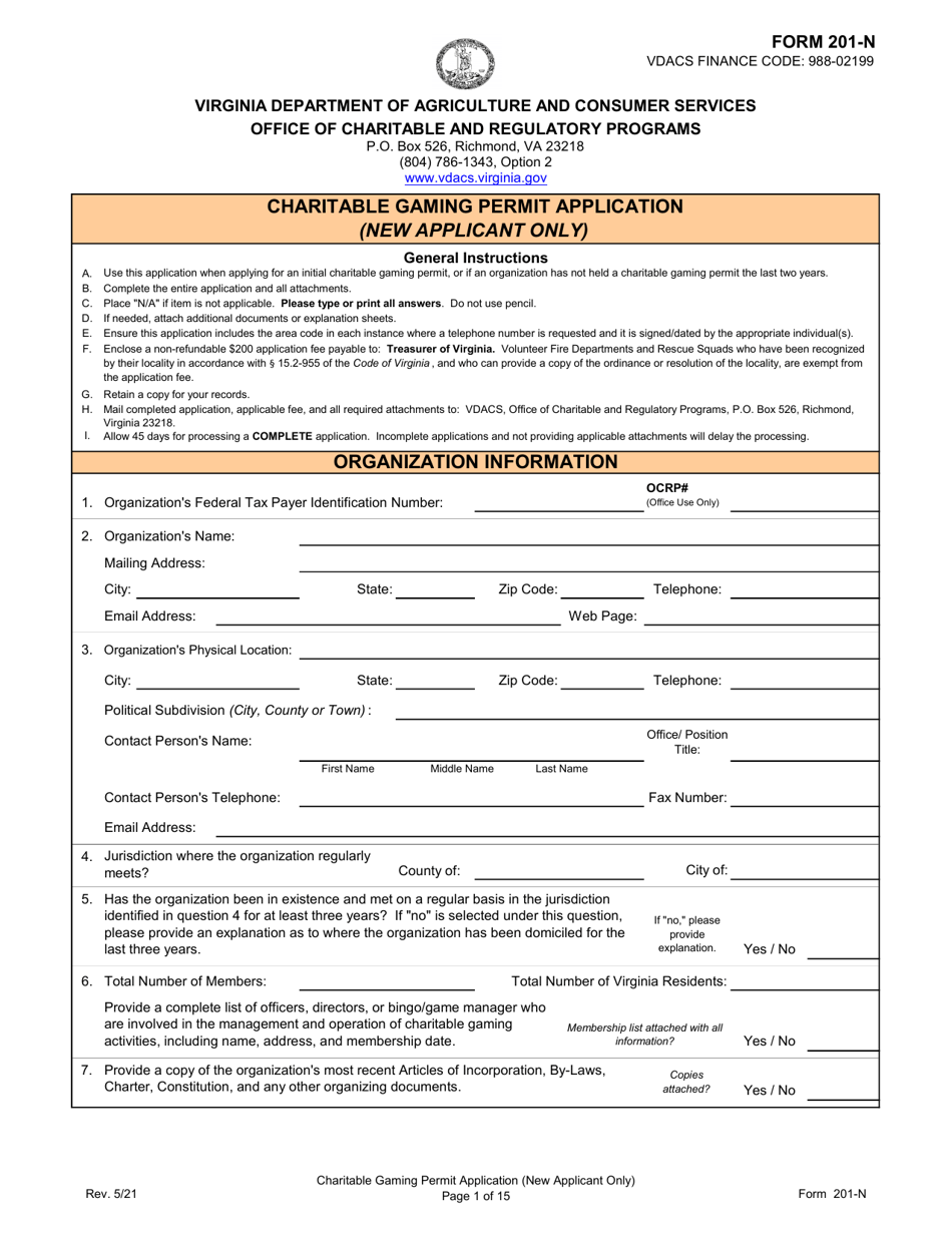 Form 201-N Download Printable PDF or Fill Online Charitable Gaming ...