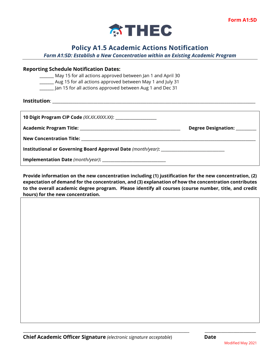 Form A1:5D - Fill Out, Sign Online and Download Fillable PDF, Tennessee ...