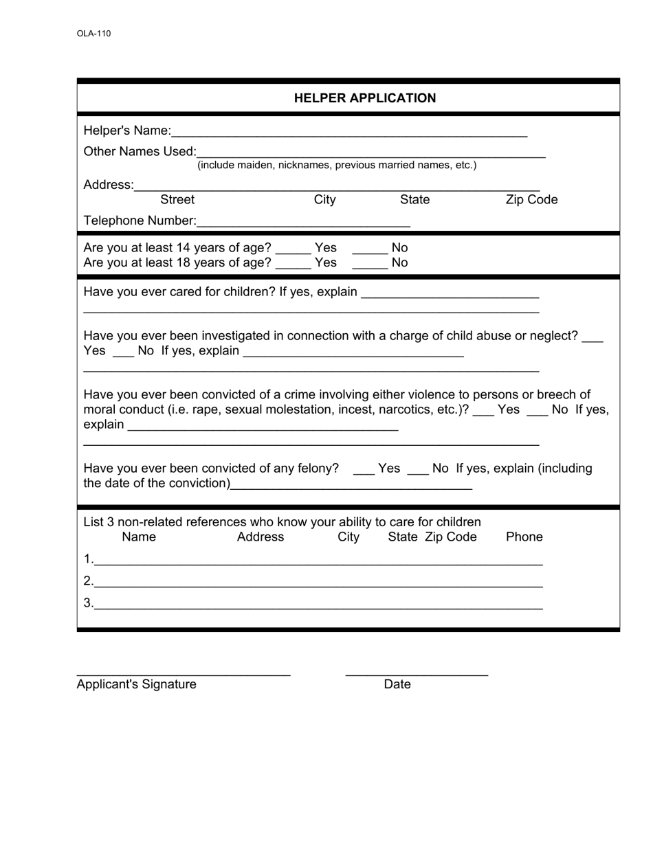Form OLA-110 - Fill Out, Sign Online and Download Fillable PDF, South ...