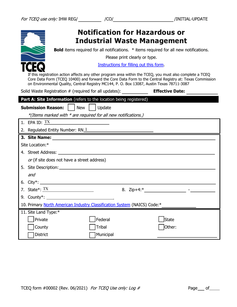 Form TCEQ-00002 Download Fillable PDF or Fill Online Notification for ...