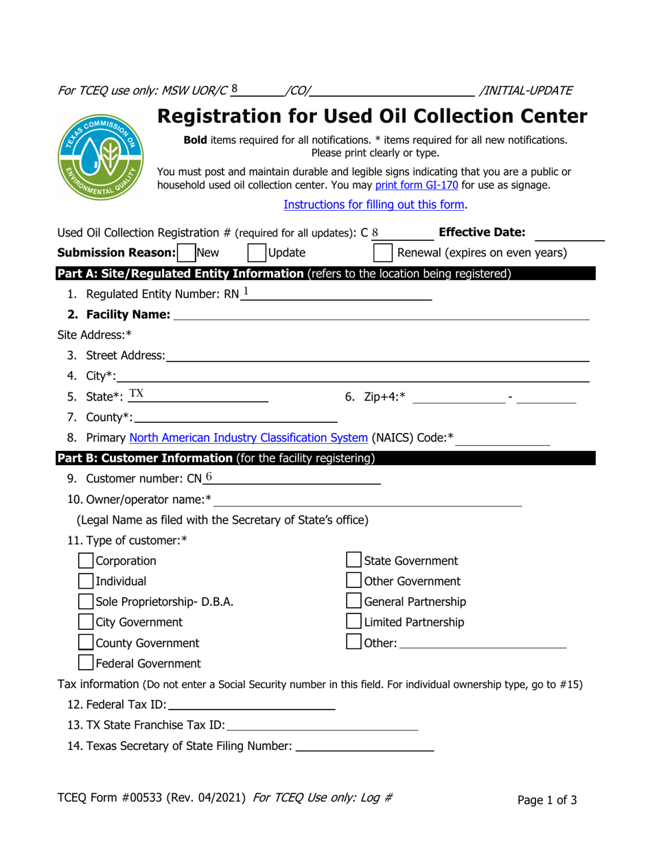 Form TCEQ-00533 Download Fillable PDF or Fill Online Registration for ...