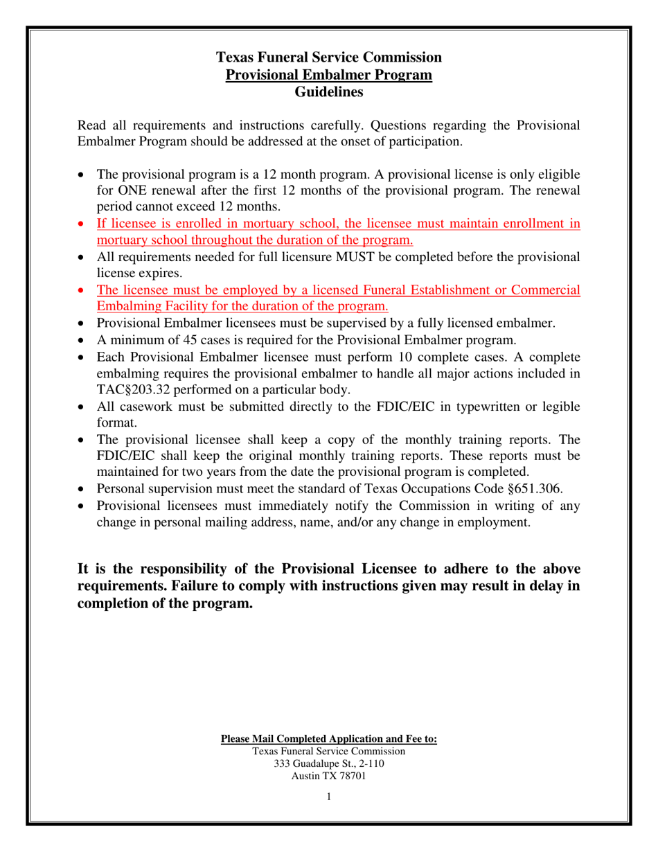 Texas Provisional Embalmer Application - Fill Out, Sign Online and ...