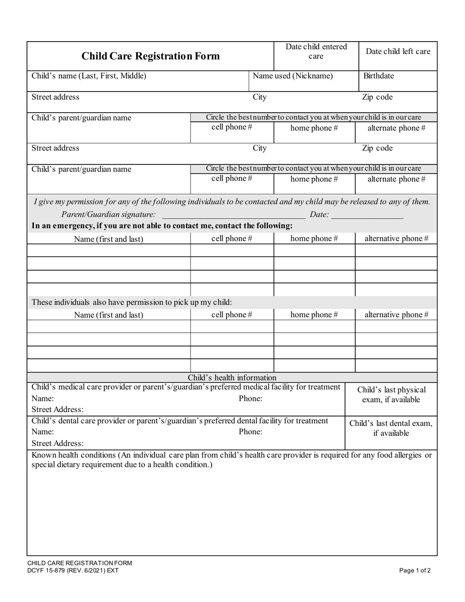 DCYF Form 15-879 Download Fillable PDF or Fill Online Child Care ...