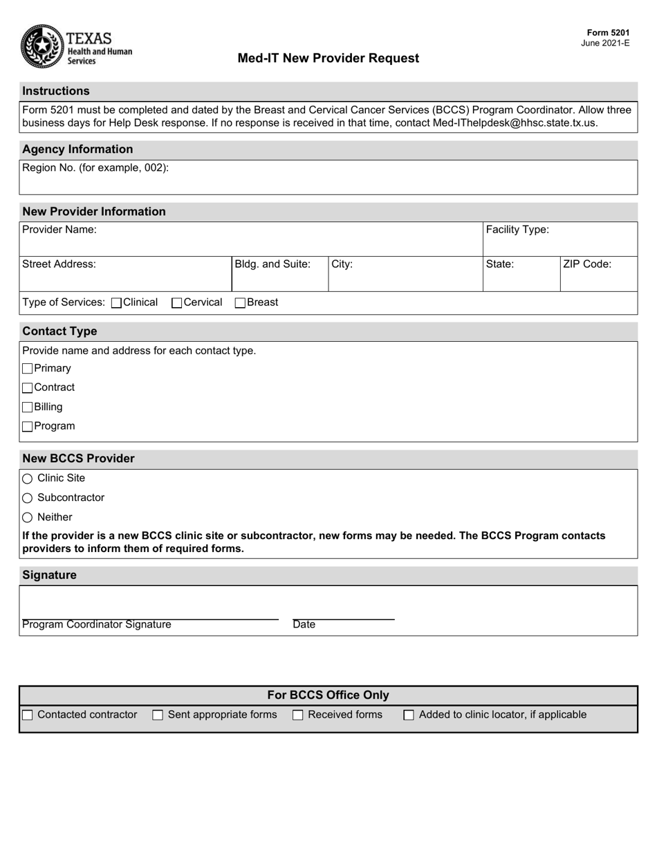 Form 5201 Download Fillable PDF or Fill Online Med-It New Provider ...