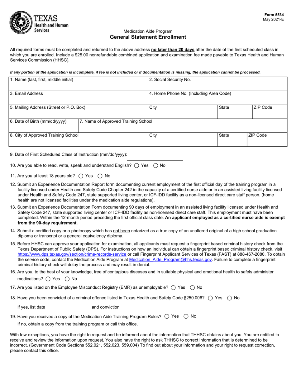 Form 5534 Download Fillable PDF or Fill Online General Statement ...