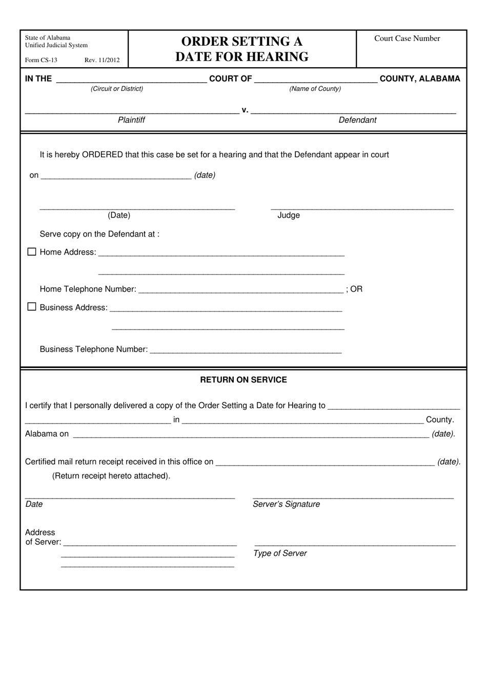 Form CS-13 - Fill Out, Sign Online and Download Fillable PDF, Alabama ...