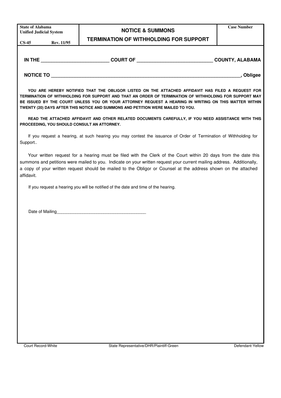 Form CS-45 - Fill Out, Sign Online and Download Fillable PDF, Alabama ...