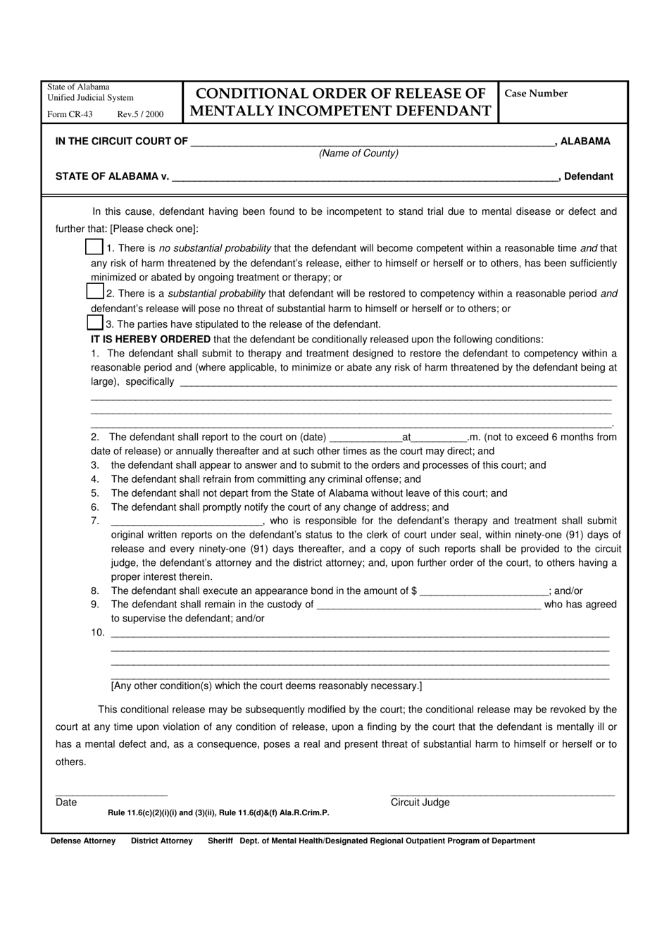 Form CR-43 - Fill Out, Sign Online and Download Fillable PDF, Alabama ...