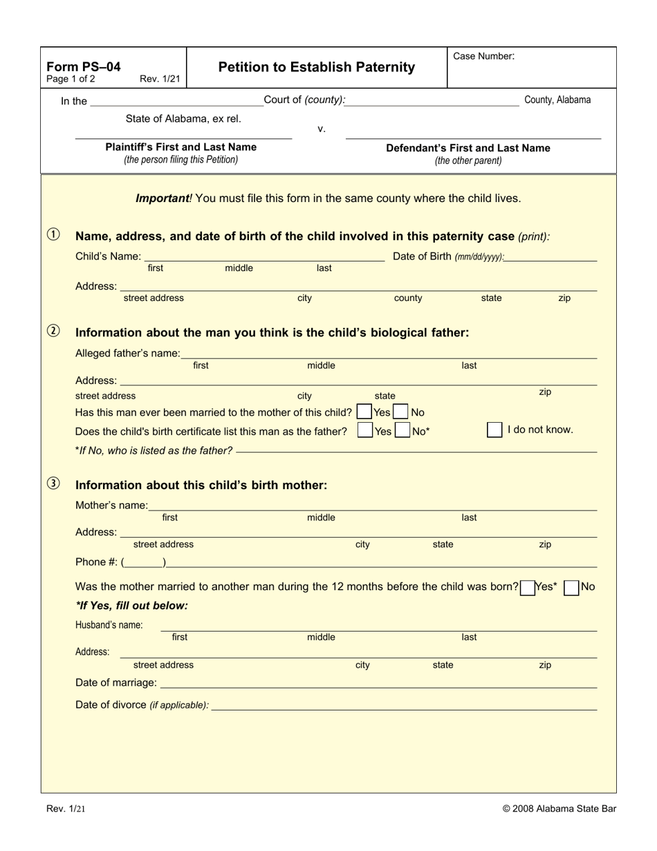 Form PS-04 - Fill Out, Sign Online and Download Fillable PDF, Alabama ...