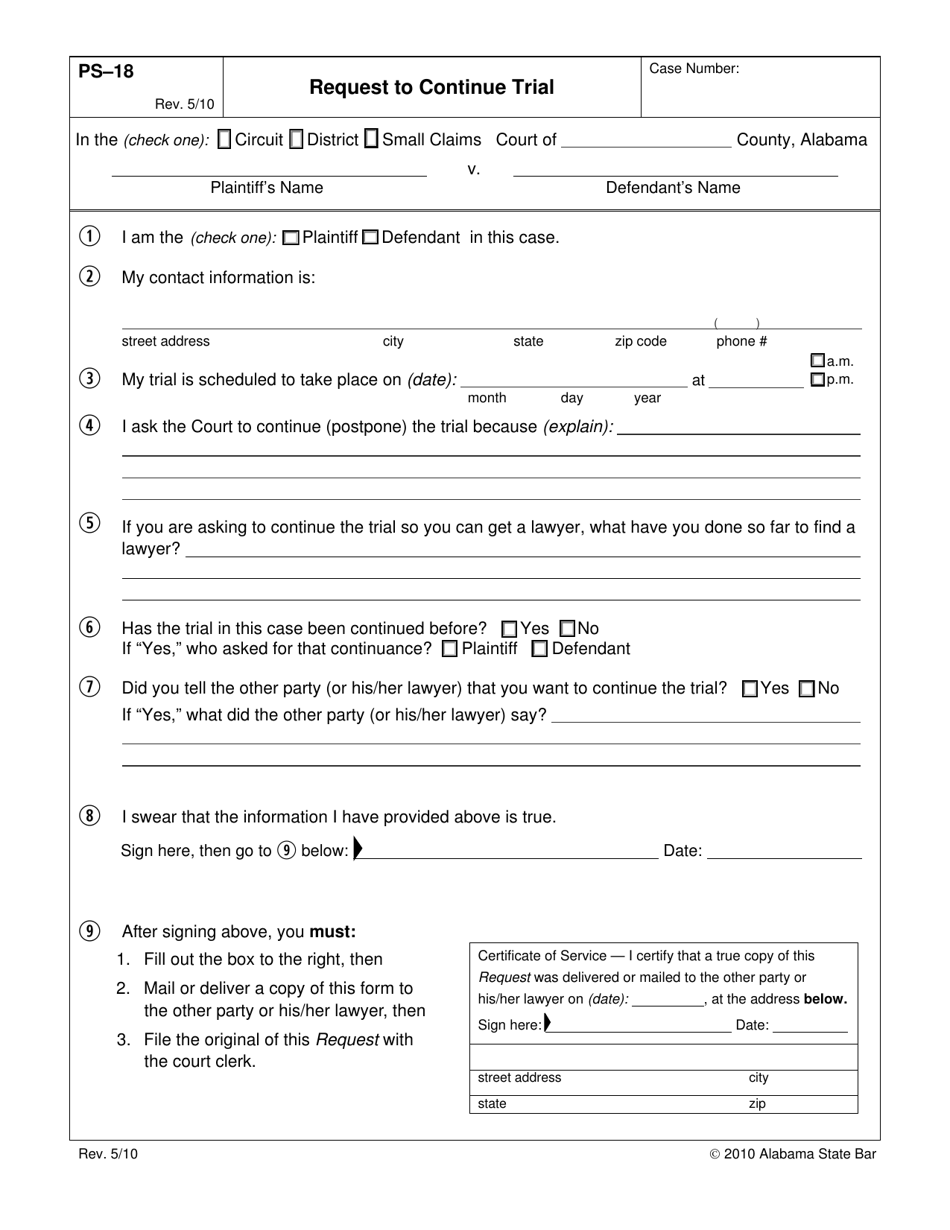 Form PS-18 - Fill Out, Sign Online and Download Fillable PDF, Alabama ...
