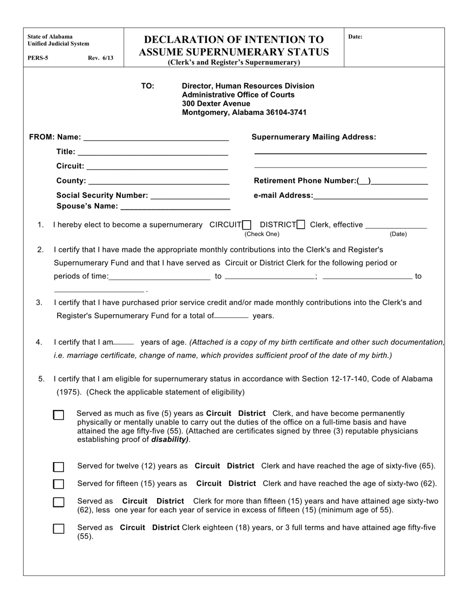 Form PERS-5 - Fill Out, Sign Online and Download Fillable PDF, Alabama ...