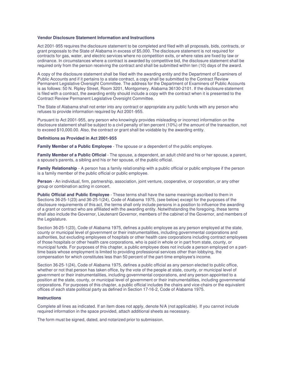 Alabama State of Alabama Disclosure Statement - Fill Out, Sign Online ...