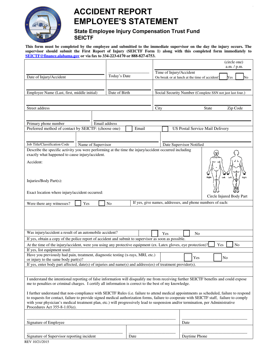 Alabama Accident Report Employee's Statement - Fill Out, Sign Online ...