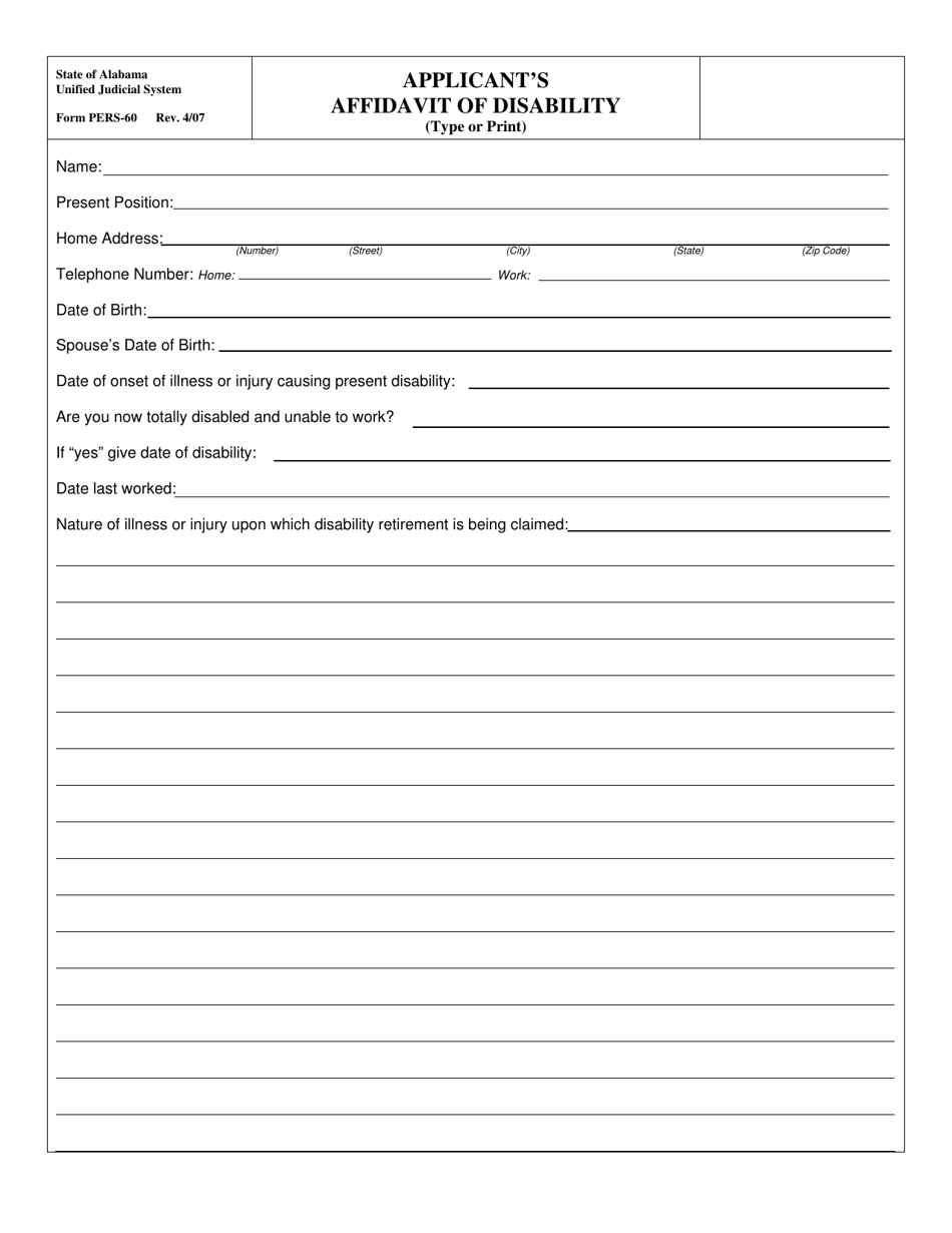 Form PERS-60 - Fill Out, Sign Online and Download Fillable PDF, Alabama ...