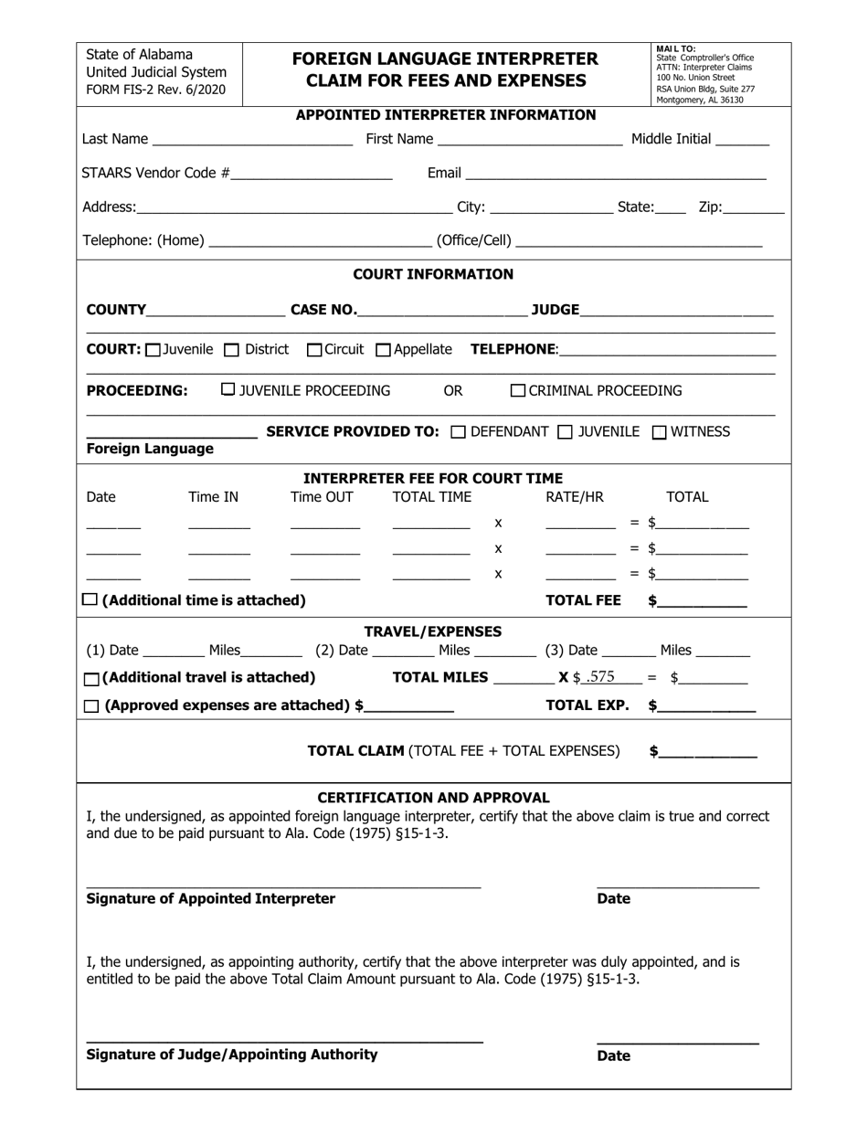 Form FIS-2 - Fill Out, Sign Online and Download Fillable PDF, Alabama ...