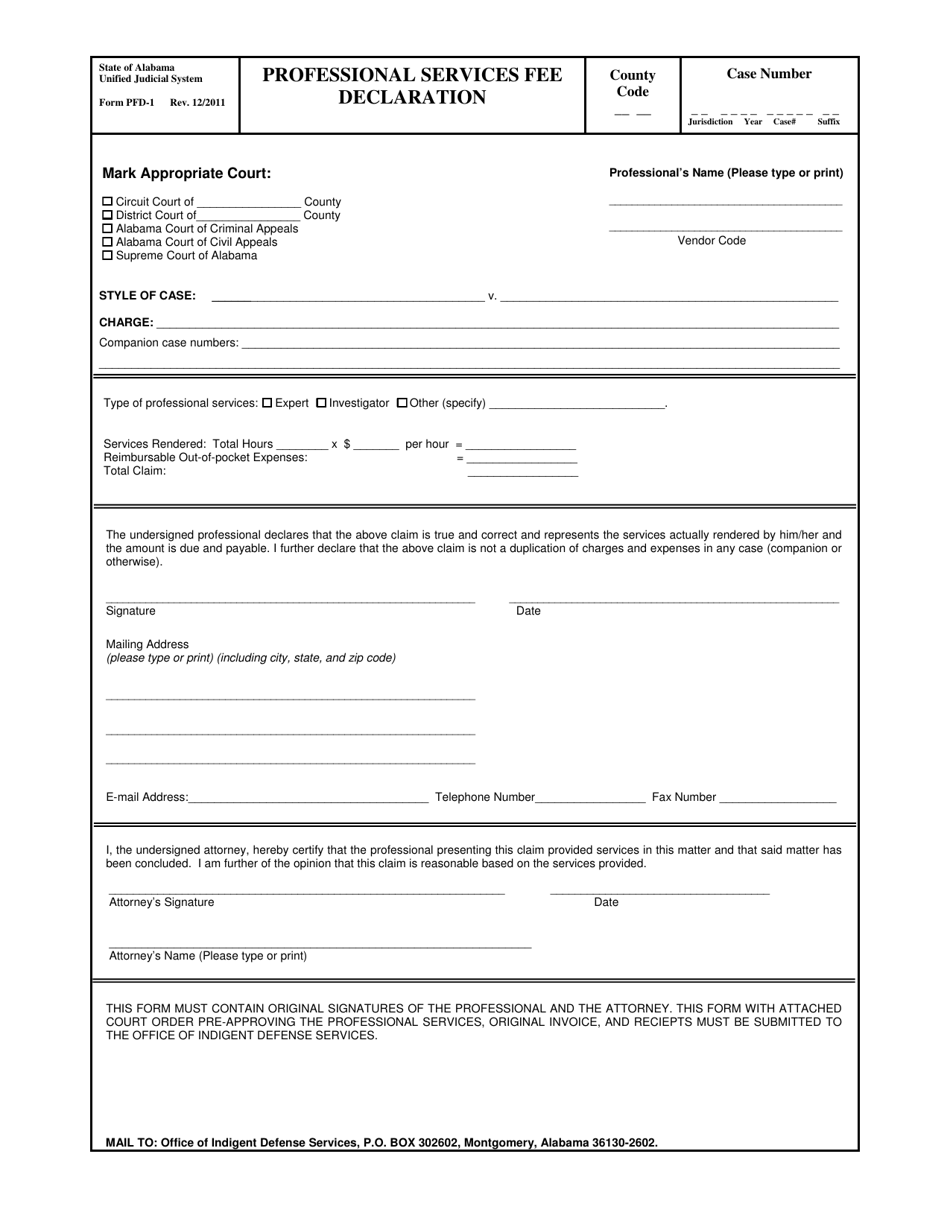 Form PFD-1 - Fill Out, Sign Online and Download Fillable PDF, Alabama ...