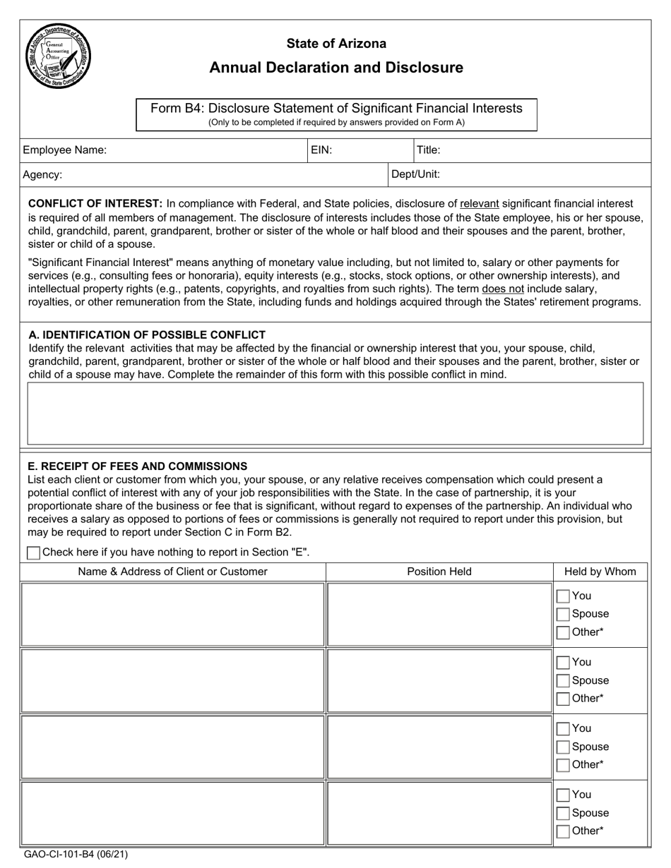 Form GAO-CI-101-B4 (B4) - Fill Out, Sign Online and Download Fillable ...