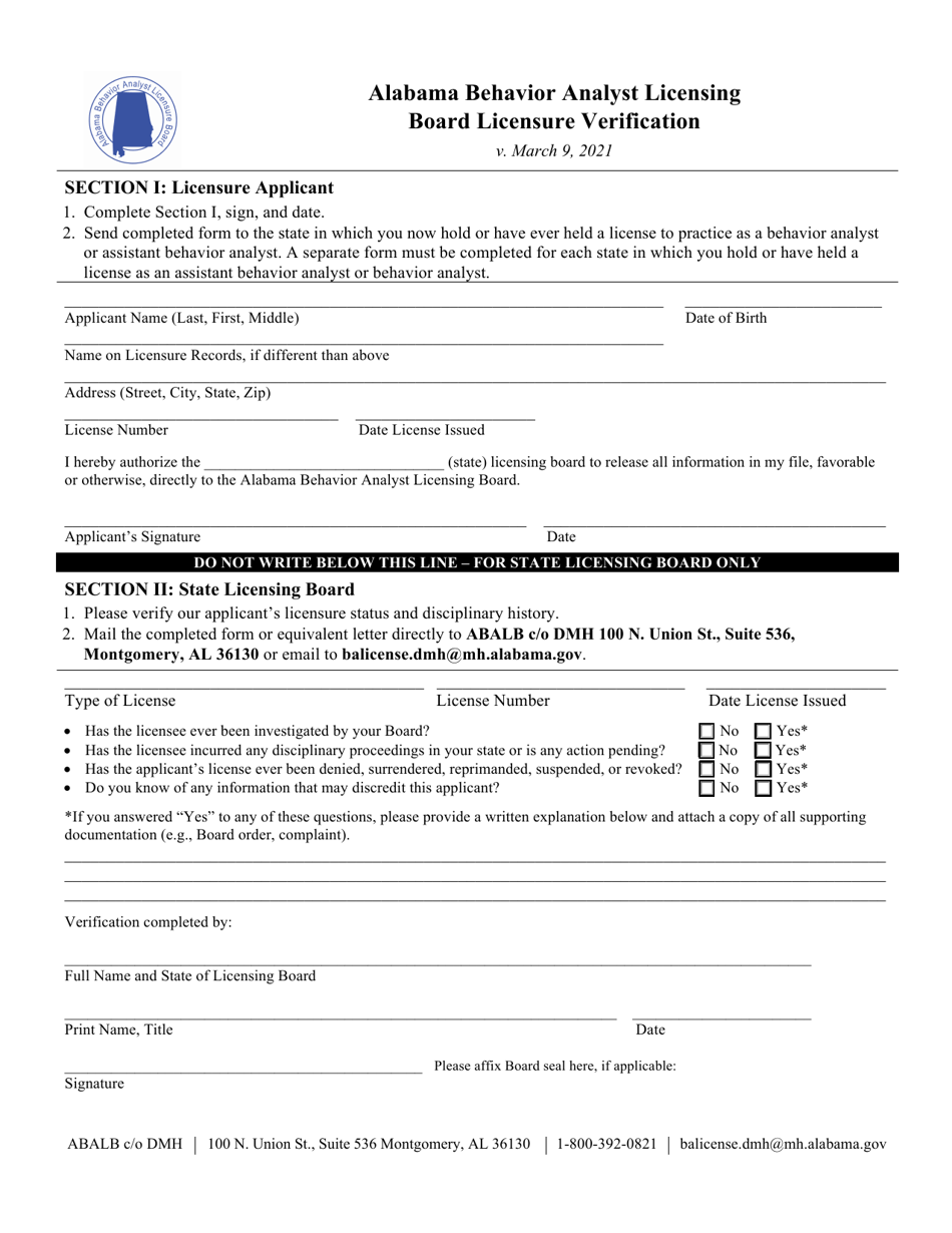 Alabama Alabama Behavior Analyst Licensing Board Licensure Verification ...