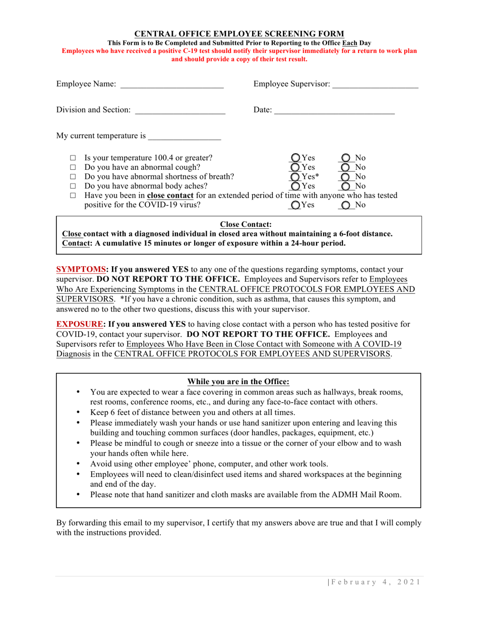 Alabama Central Office Employee Screening Form - Fill Out, Sign Online ...