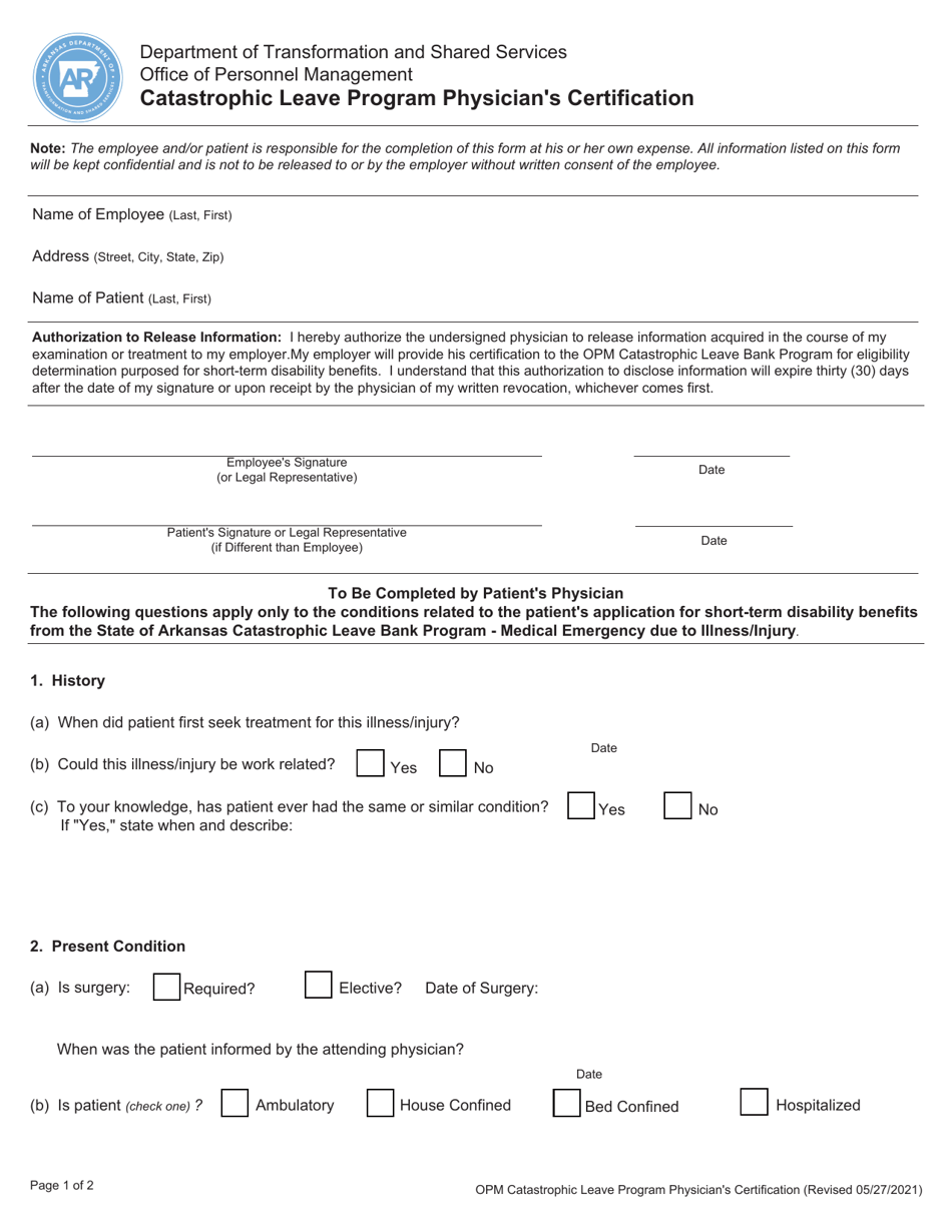 Arkansas Catastrophic Leave Program Physician's Certification - Fill ...