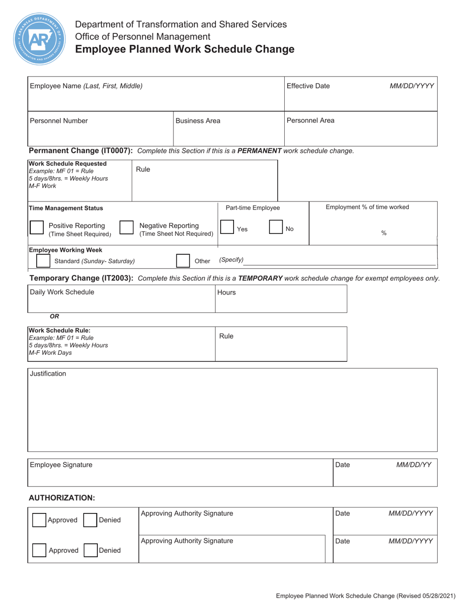 Arkansas Employee Planned Work Schedule Change - Fill Out, Sign Online ...