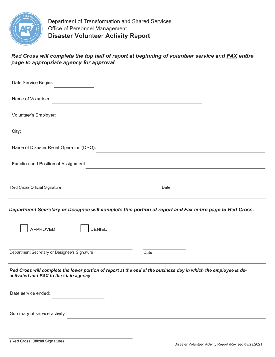 Arkansas Disaster Volunteer Activity Report - Fill Out, Sign Online and ...
