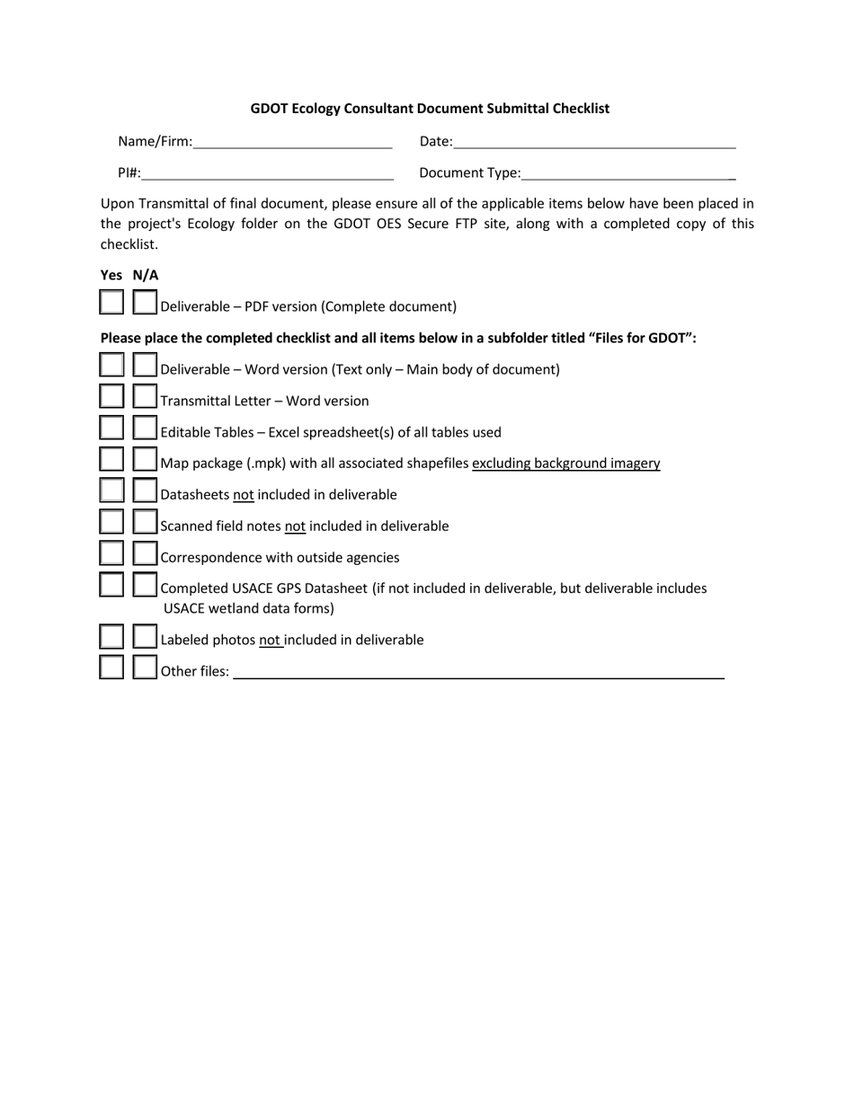 Georgia (United States) Gdot Ecology Consultant Document Submittal ...