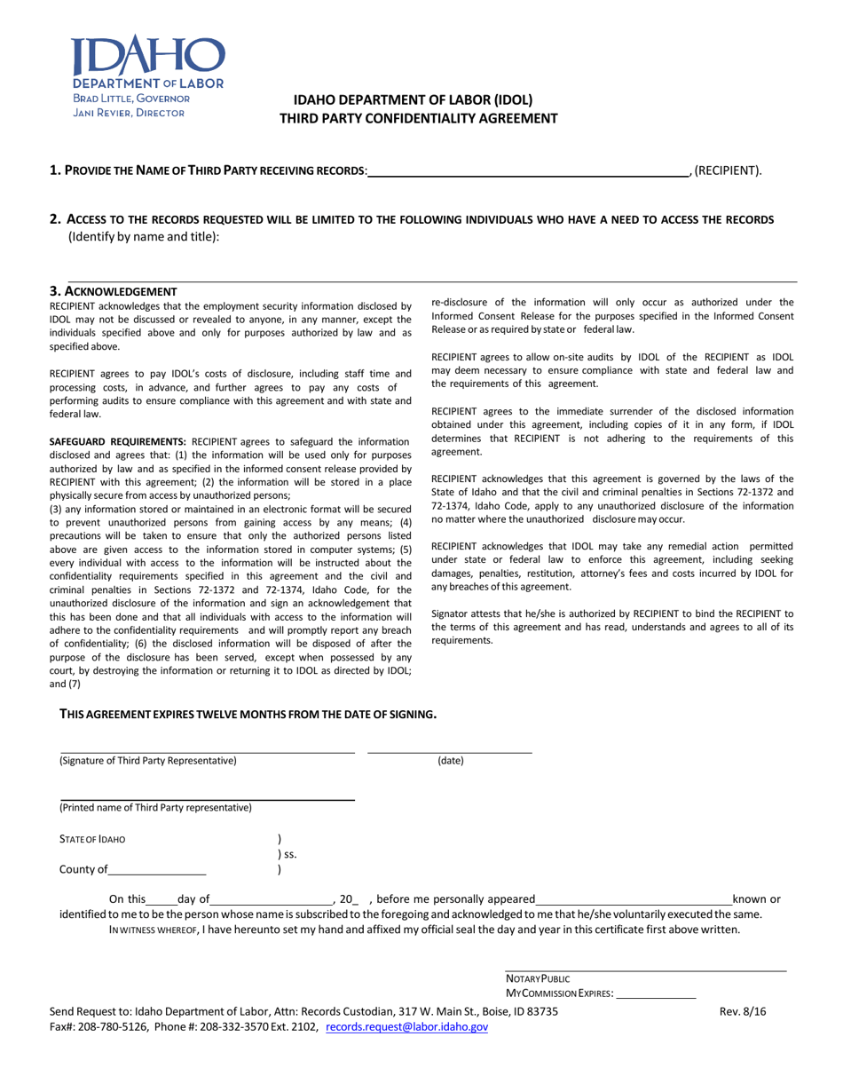 Idaho Third Party Confidentiality Agreement Fill Out Sign Online And idaho-third-party-confidentiality-agreement-fill-out-sign-online-and