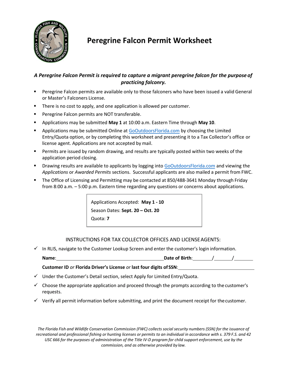 Florida Peregrine Falcon Permit Worksheet - Fill Out, Sign Online and ...