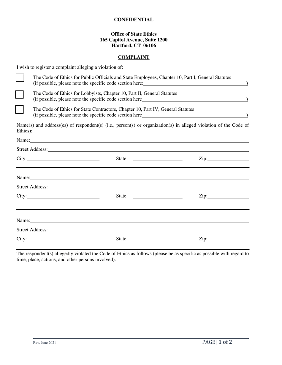 Connecticut Complaint - Fill Out, Sign Online and Download PDF ...