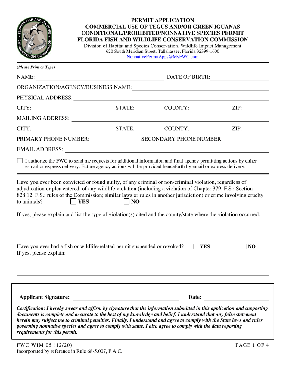 Form FWC WIM05 - Fill Out, Sign Online and Download Fillable PDF ...