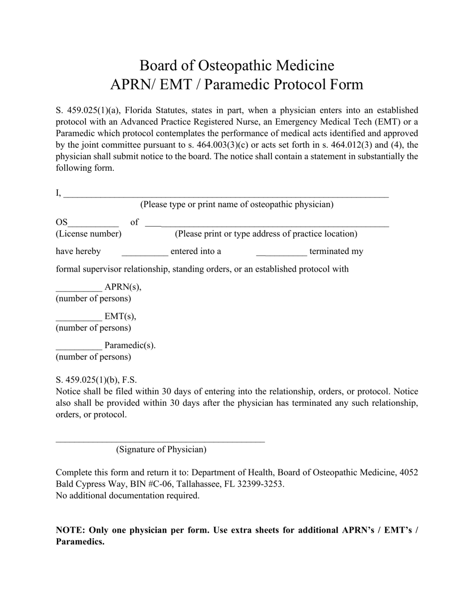 Florida Aprn/Emt/Paramedic Protocol Form - Fill Out, Sign Online and ...