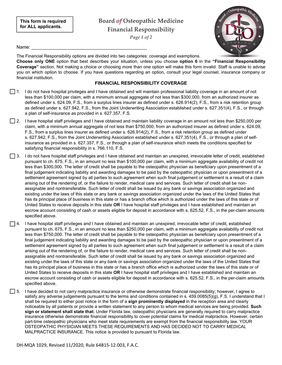 Form DH-MQA1029 - Fill Out, Sign Online and Download Fillable PDF ...