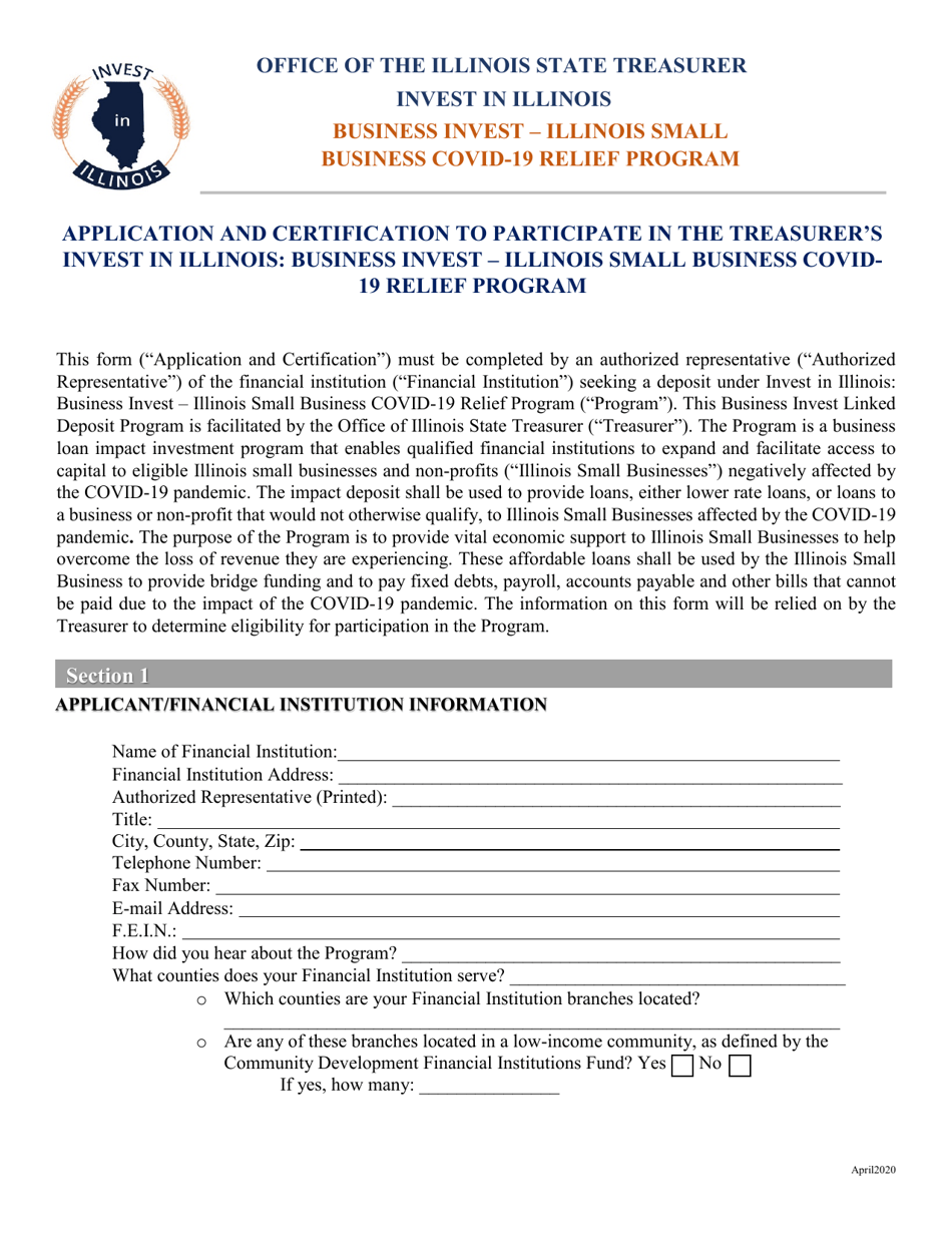 Illinois Application and Certification to Participate in the Treasurer ...