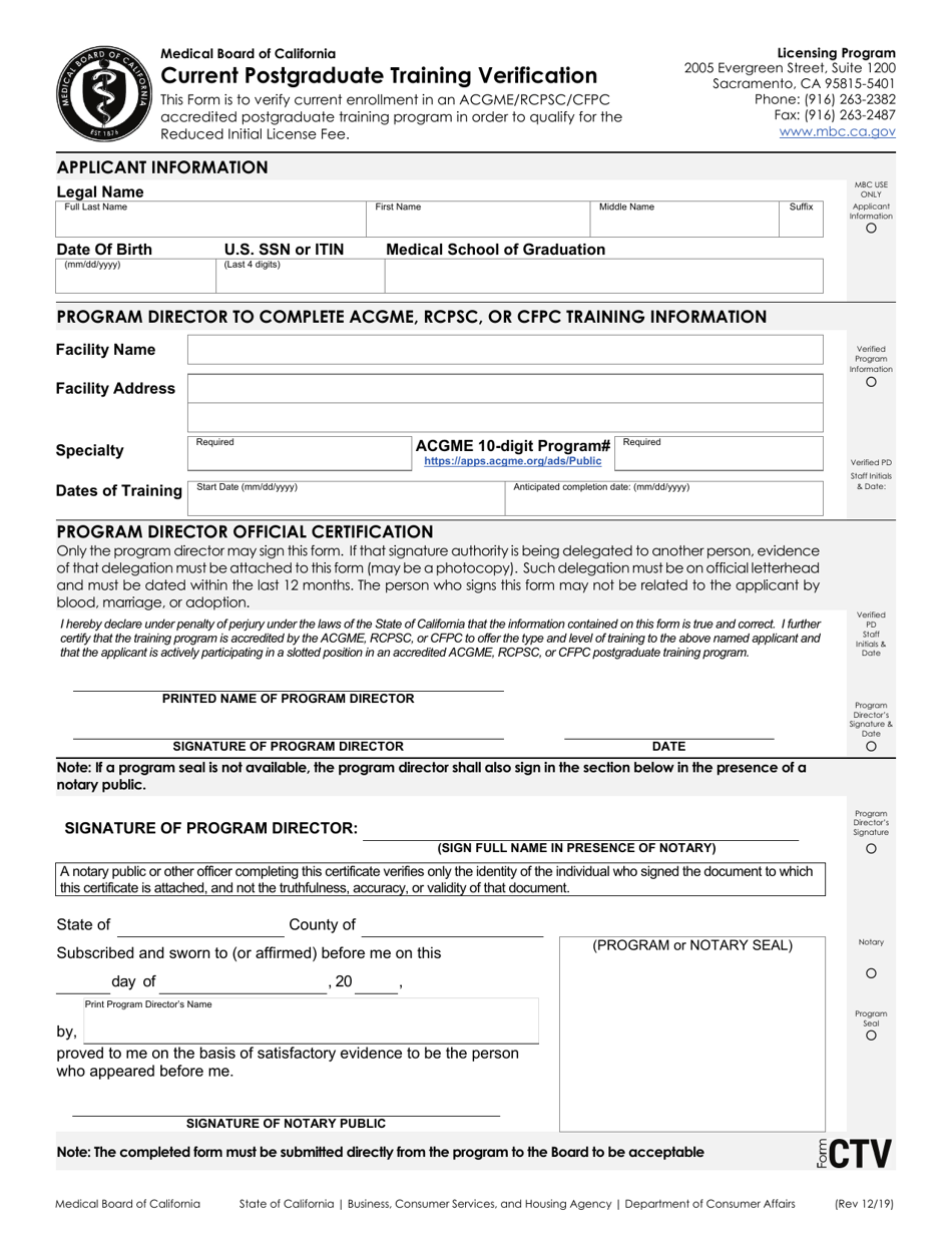 Form CTV - Fill Out, Sign Online and Download Fillable PDF, California ...