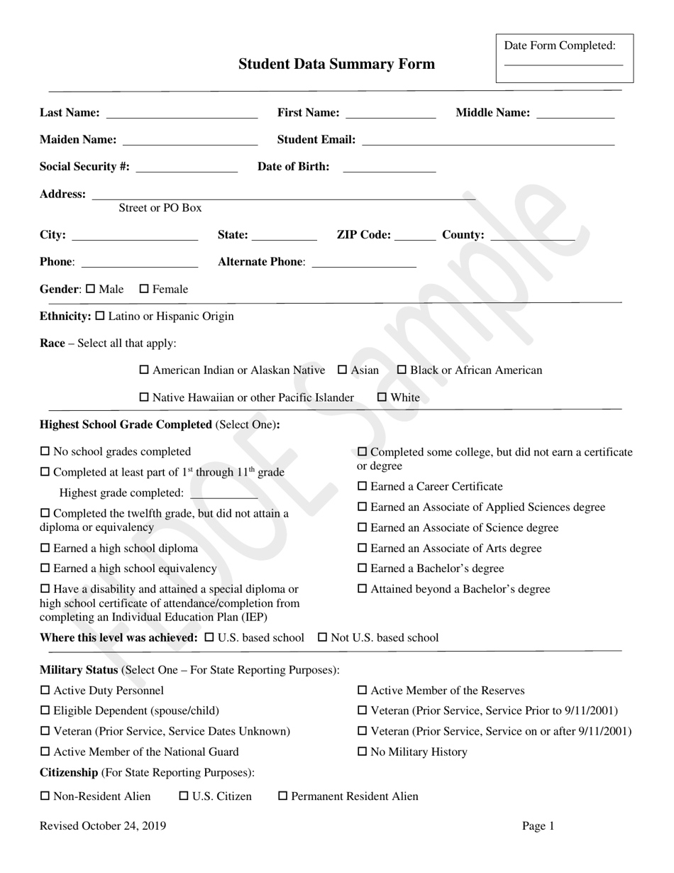 Florida Student Data Summary Form - Sample - Fill Out, Sign Online and ...