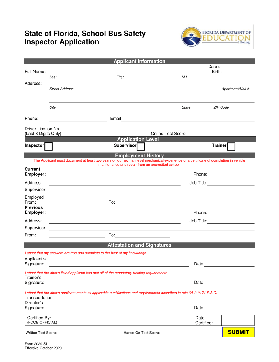 Form 2020-SI - Fill Out, Sign Online and Download Fillable PDF, Florida ...