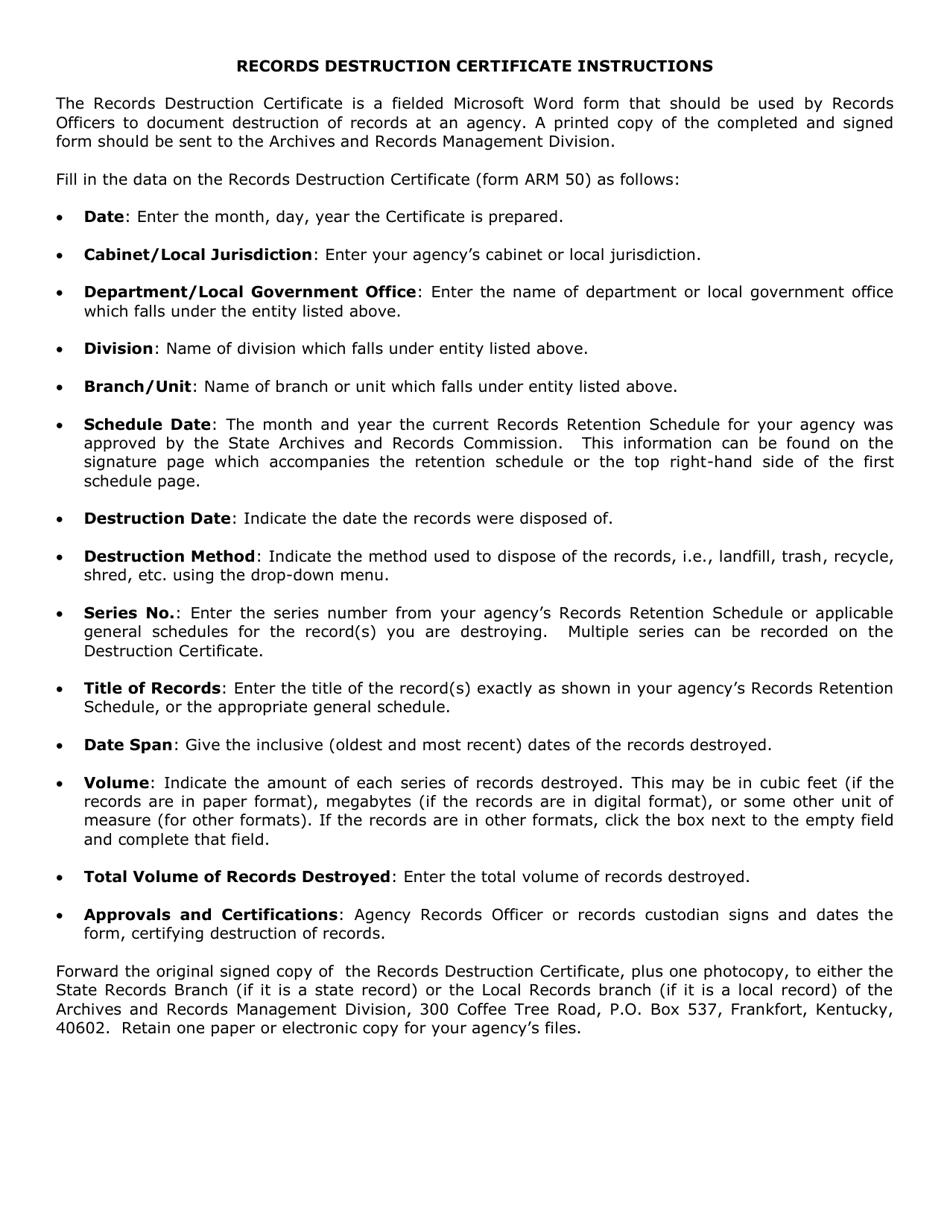 Kentucky Records Destruction Certificate - Fill Out, Sign Online and ...