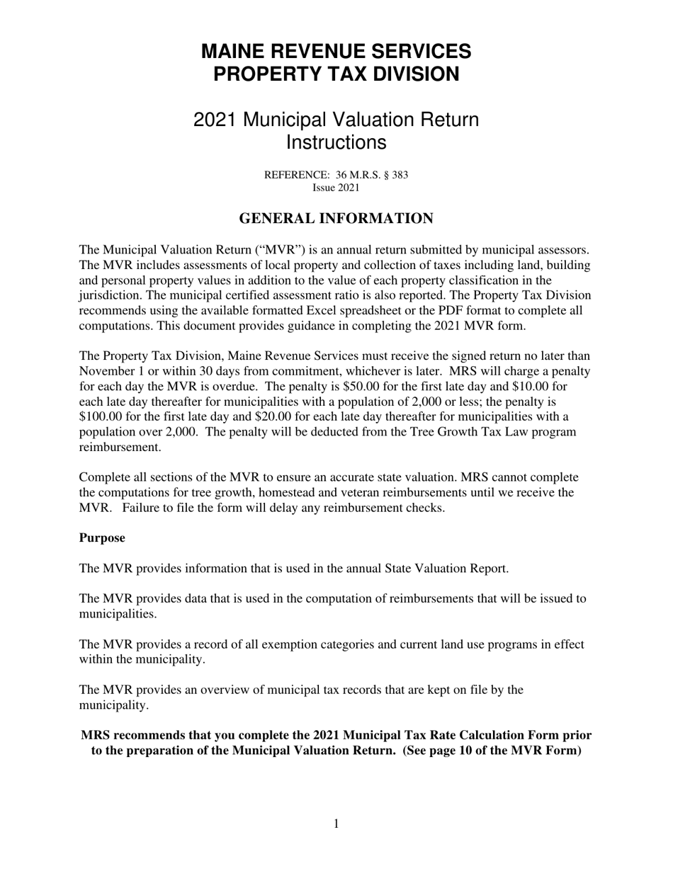 Download Instructions for Municipal Valuation Return PDF, 2021 2018 ...